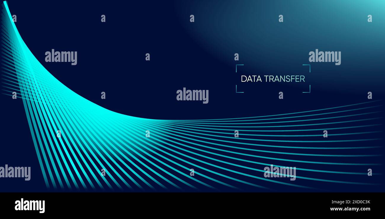 Illustration of abstract stream information with cyan and blue line and ...