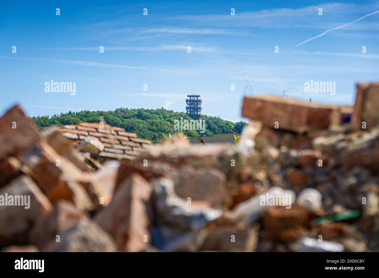 A Brick Pile View of a Tall Tower on a Sunny Day Stock Photo - Alamy