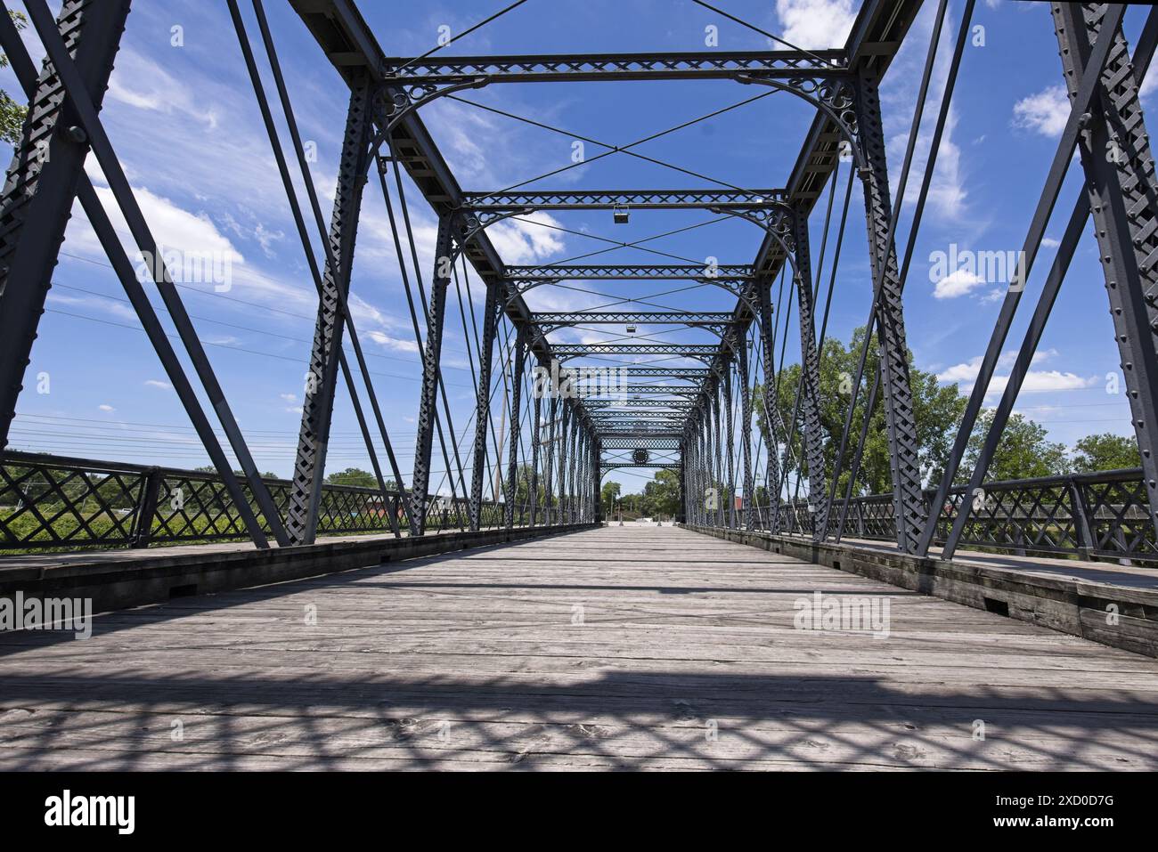 The old Wells Street Bridge on a bright day in downtown Fort Wayne ...