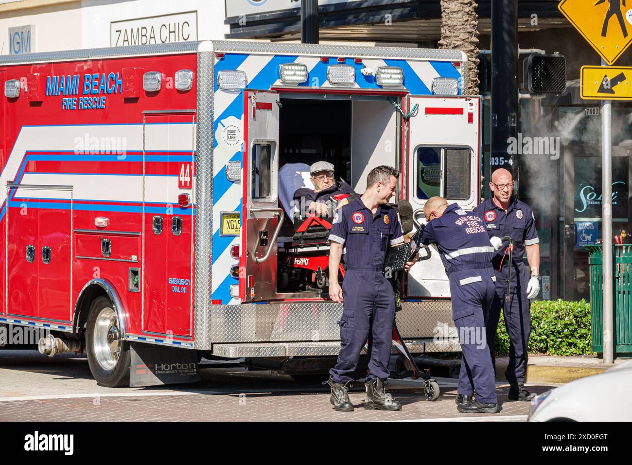 Miami Beach Florida,fire rescue ambulance EMT's emergency medical technicians,men working ...