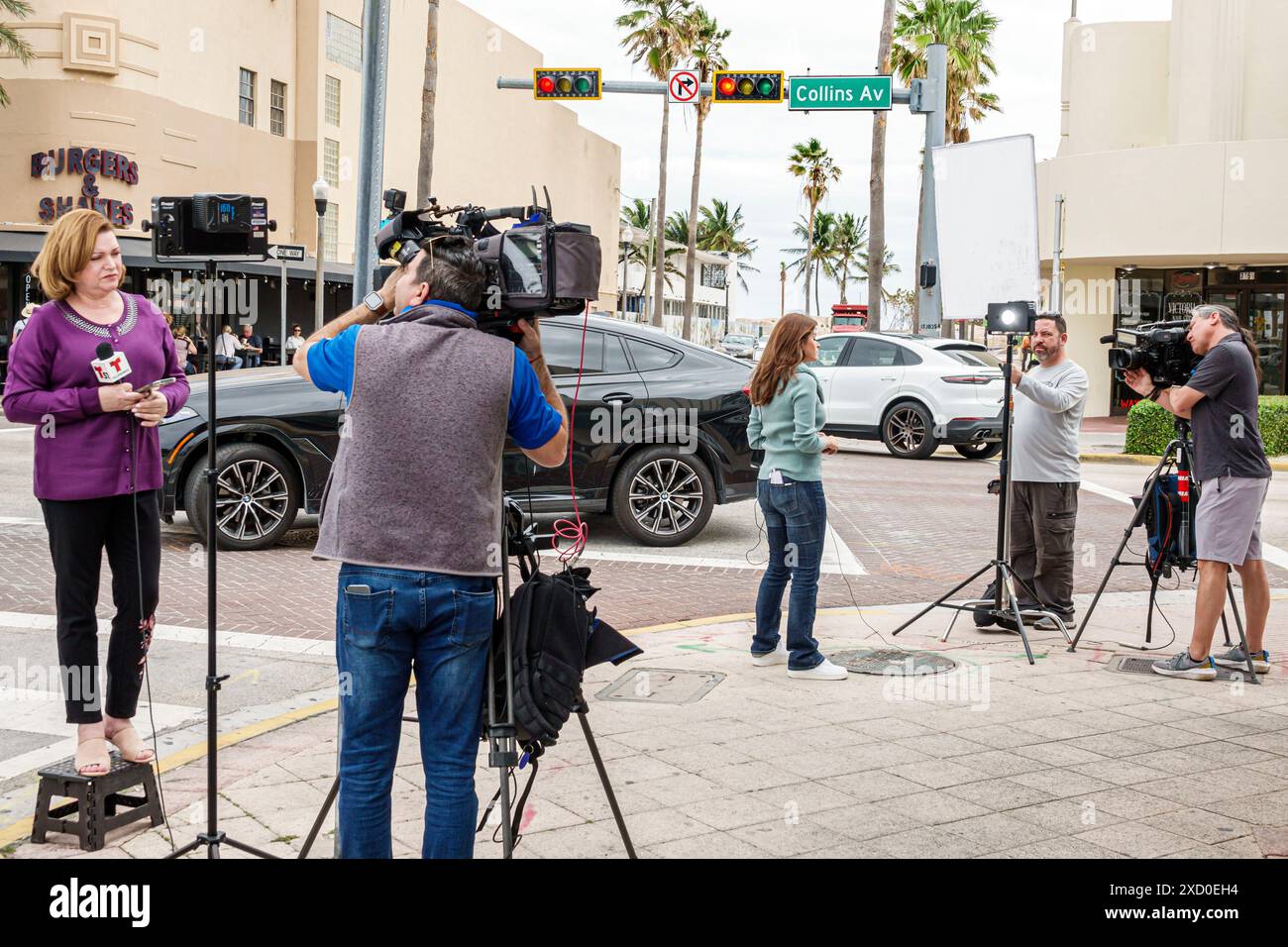 Miami Beach Florida,local tv television news crew reporting live,media ...