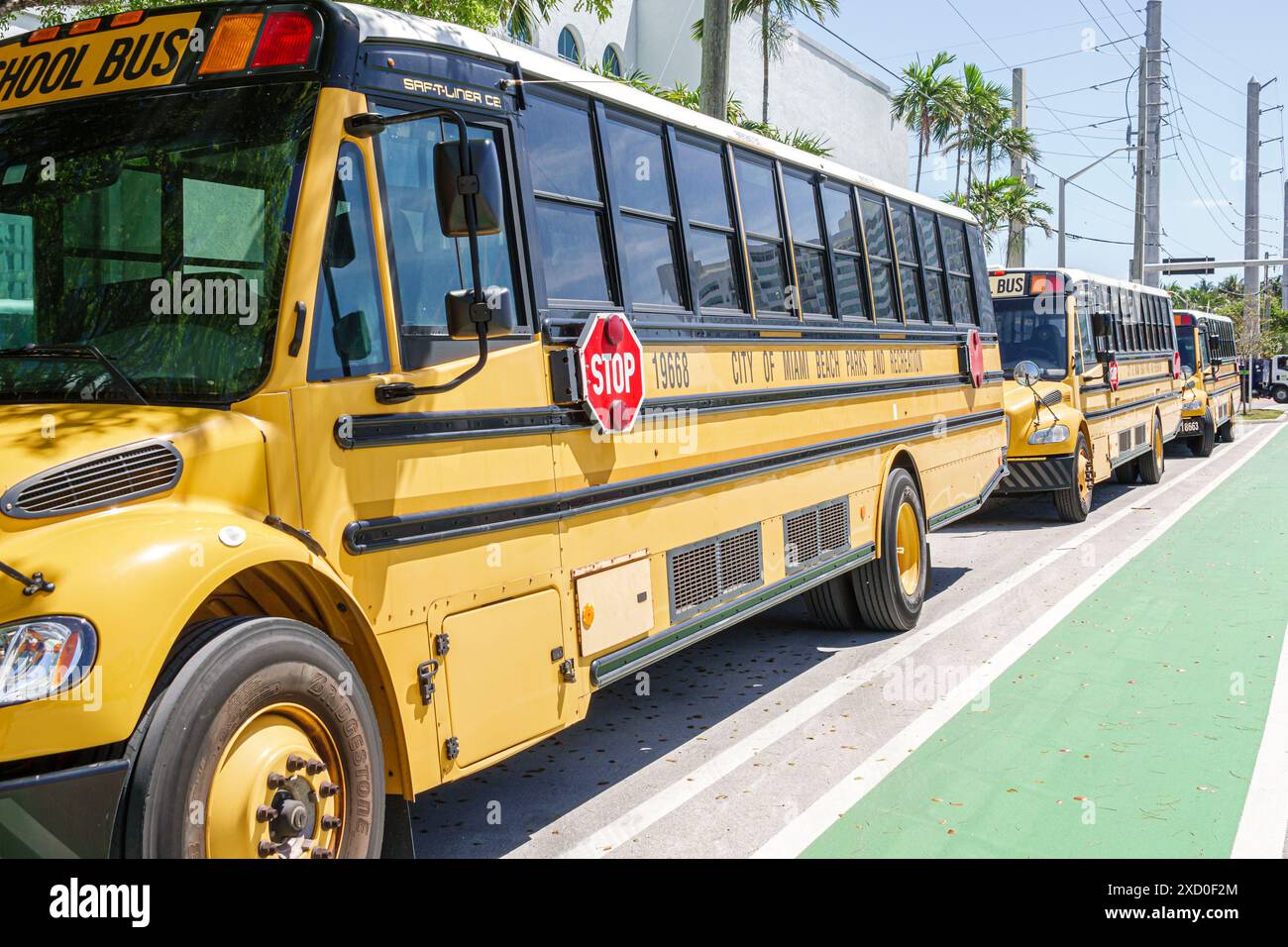 Miami Beach Florida,yellow school buses parked,city parks & recreation ...