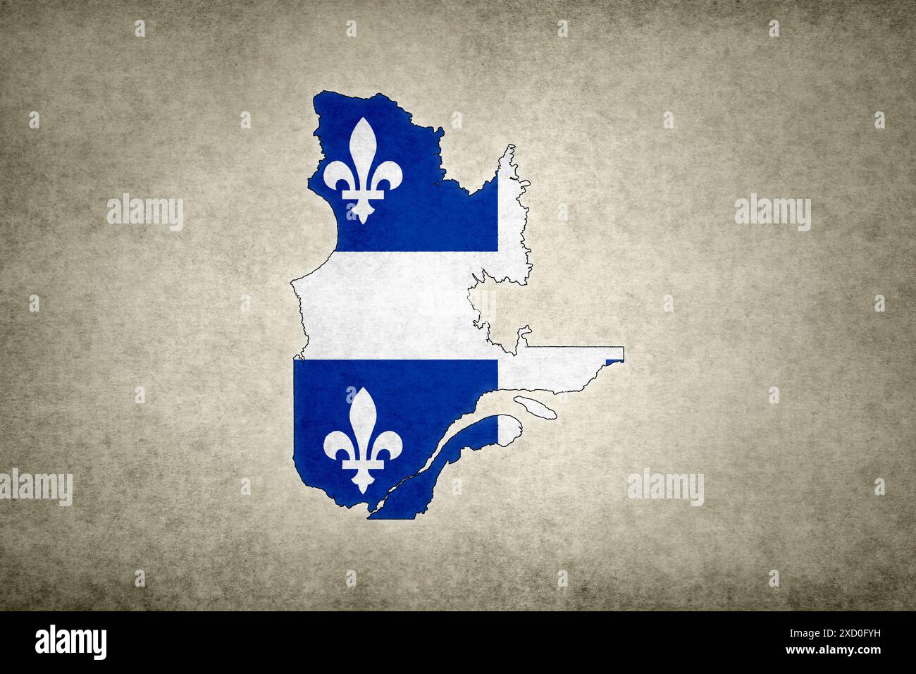 Grunge map of the province of Quebec (Canada) with its flag printed ...