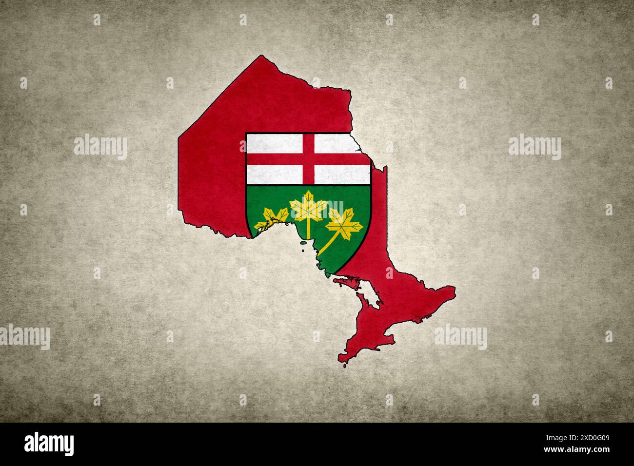 Grunge map of the province of Ontario (Canada) with its flag printed ...