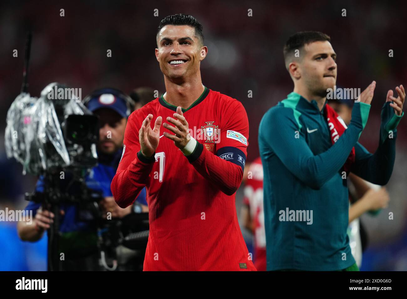 Cristiano Ronaldo of Portugal greets the fans at full time during the ...