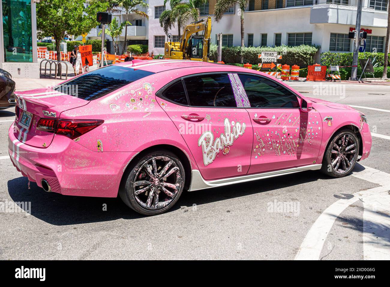 Miami Beach Florida,Acura pink car vehicle,Barbie theme,visitors ...