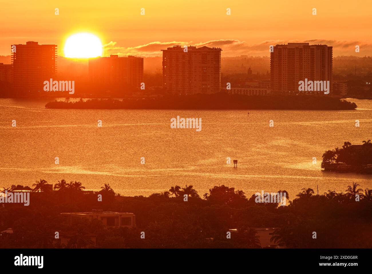 Miami Florida,Biscayne Bay,setting sun after storms causing flash ...