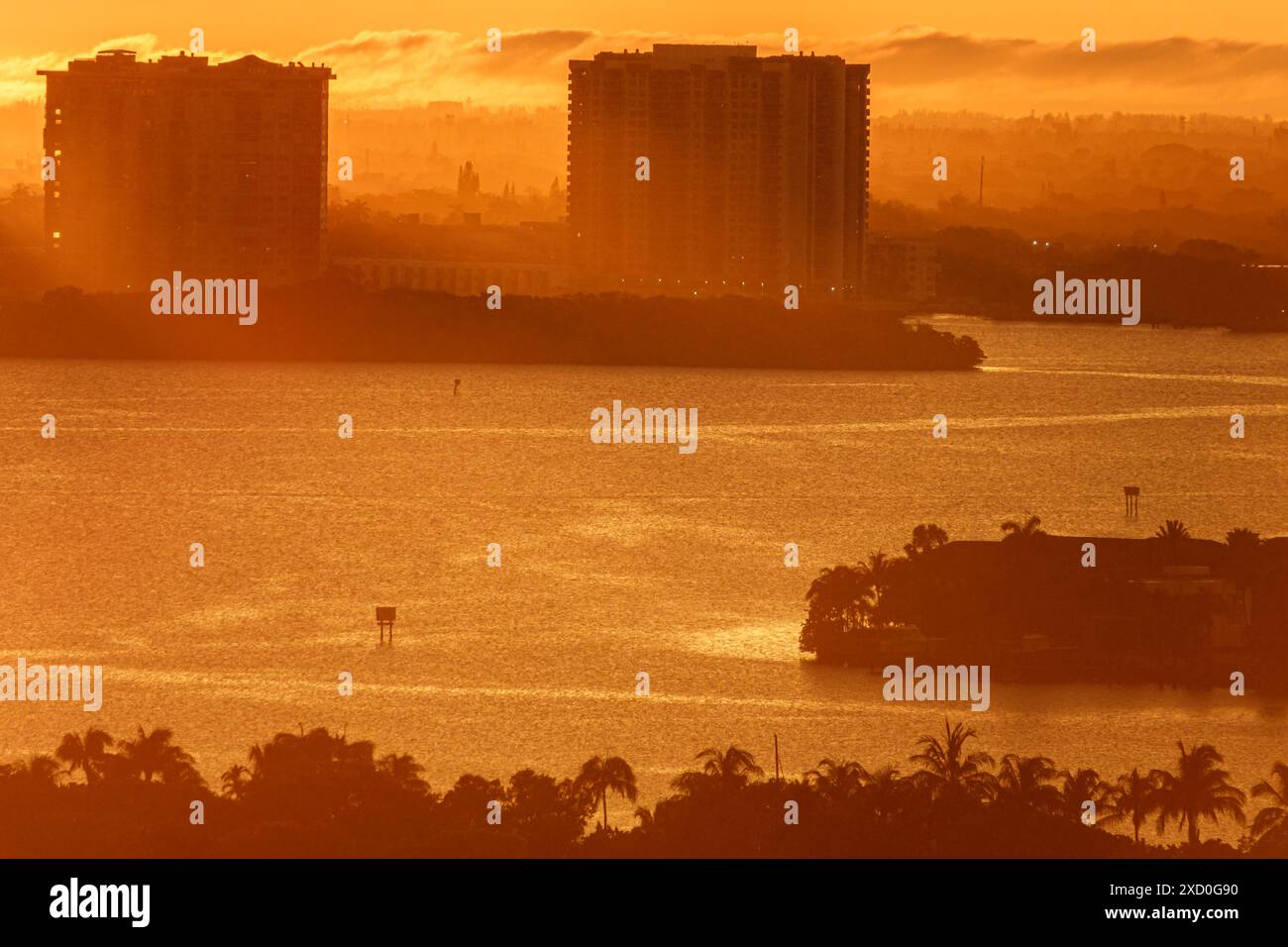 Miami Florida,Biscayne Bay,setting sun after storms causing flash ...