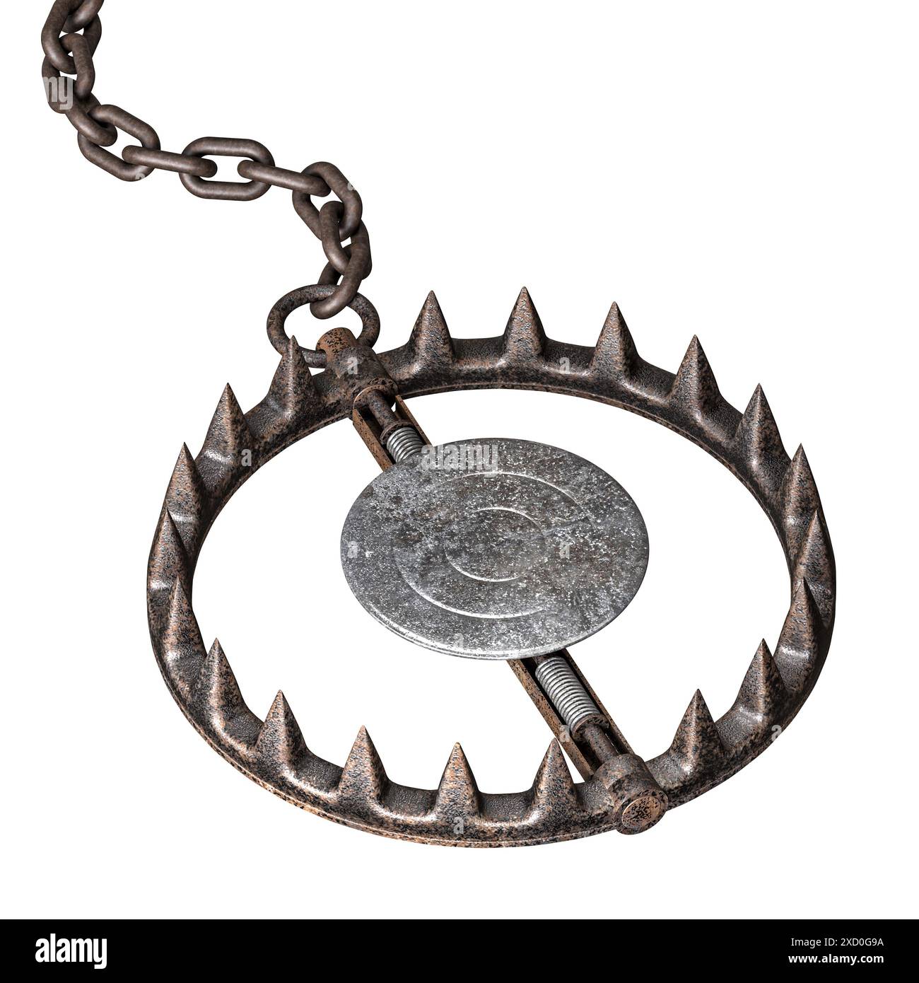 old, corroded bear trap chain, isolated background, danger concept 3d ...