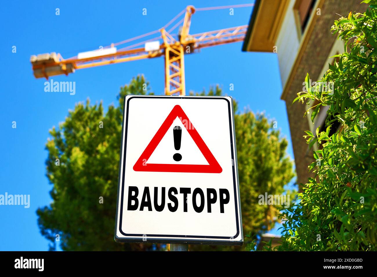 19 June 2024: Traffic sign with the inscription: Construction stop, in ...