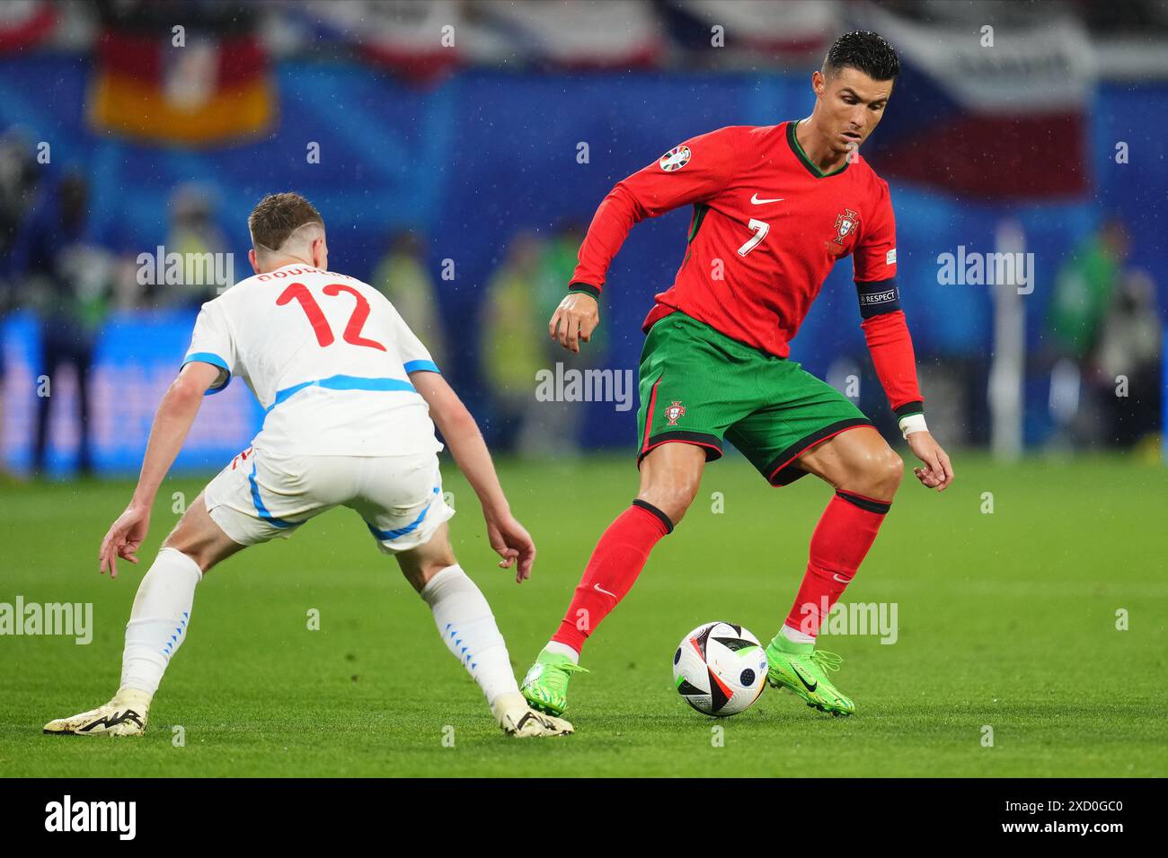 Cristiano Ronaldo of Portugal and David Doudera of Czechia during the ...