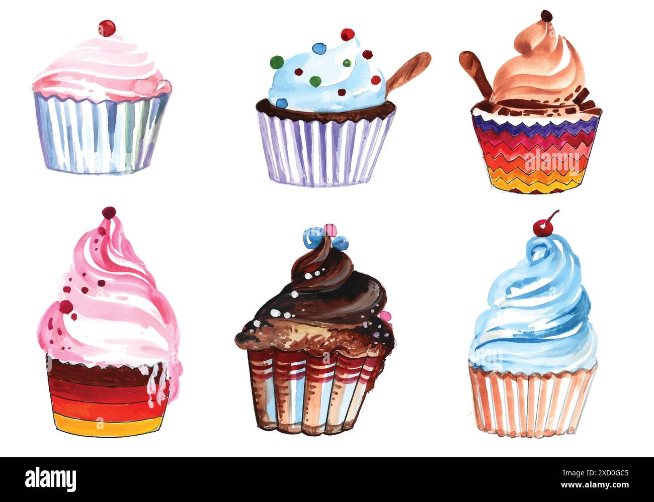 Hand draw birthday cakes set watercolor design Stock Vector Image & Art ...
