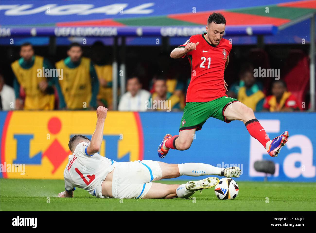 Diogo Jota of Portugal and Robin Hranac of Czechia during the UEFA Euro ...
