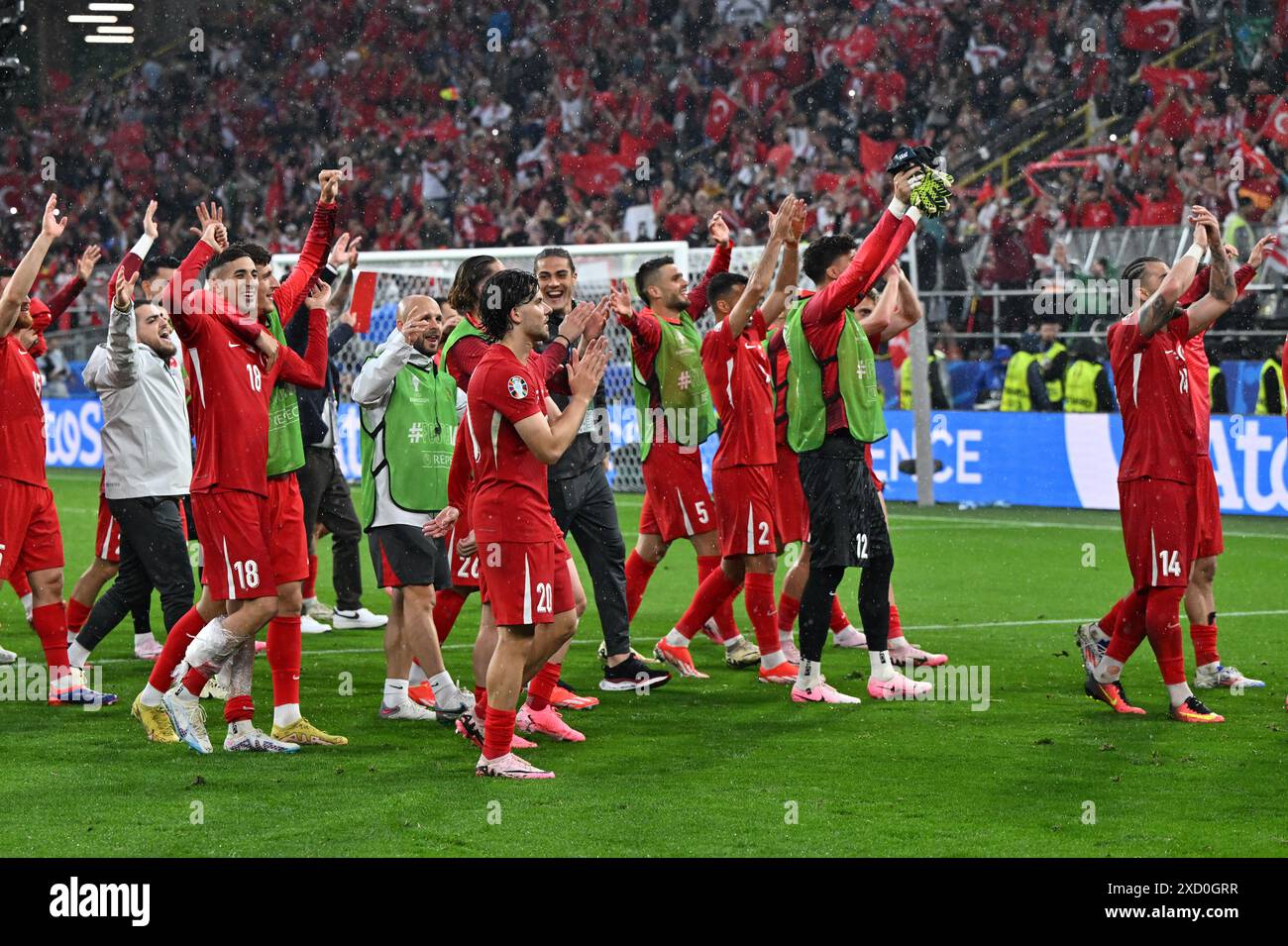 players of Turkey celebrate after winning a soccer game between the ...