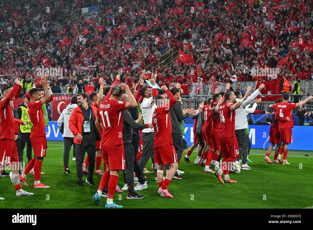 players of Turkey celebrate after winning a soccer game between the ...