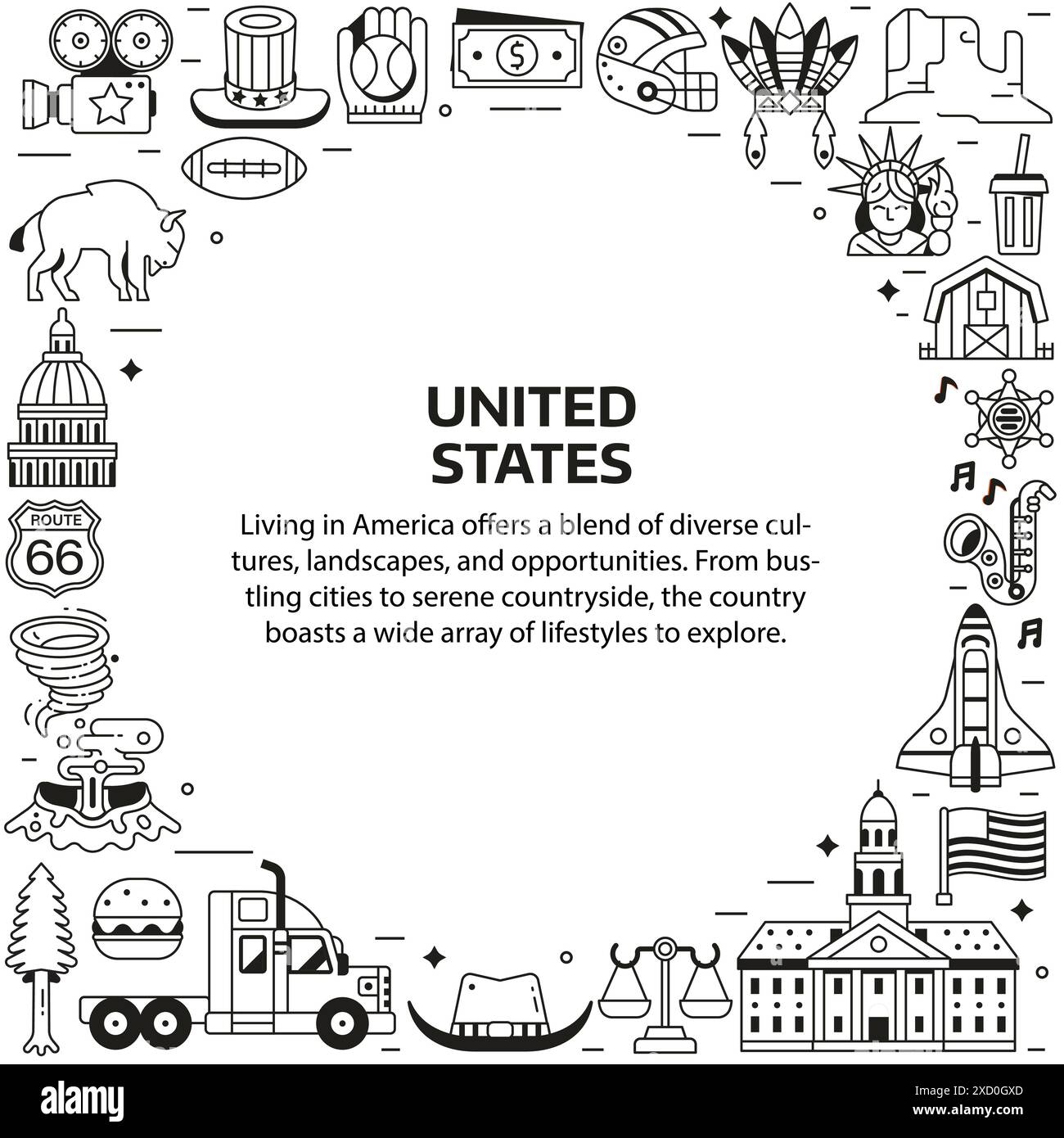 Travel USA Border Frame with America Icons Stock Vector Image & Art - Alamy