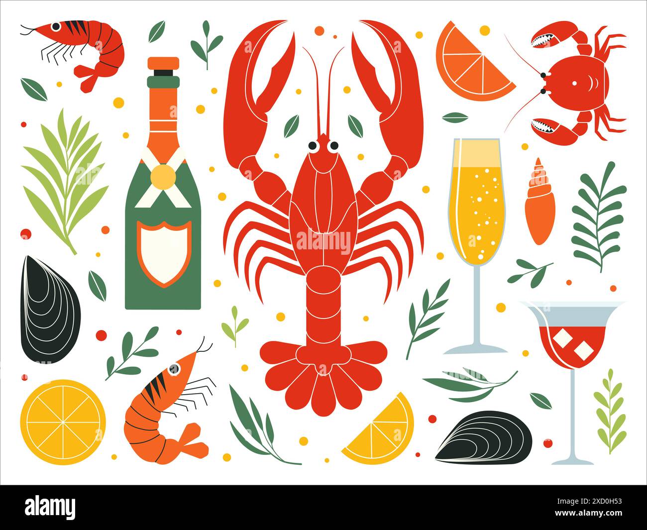Sea Food Animals and Cocktails Collection Stock Vector Image & Art - Alamy