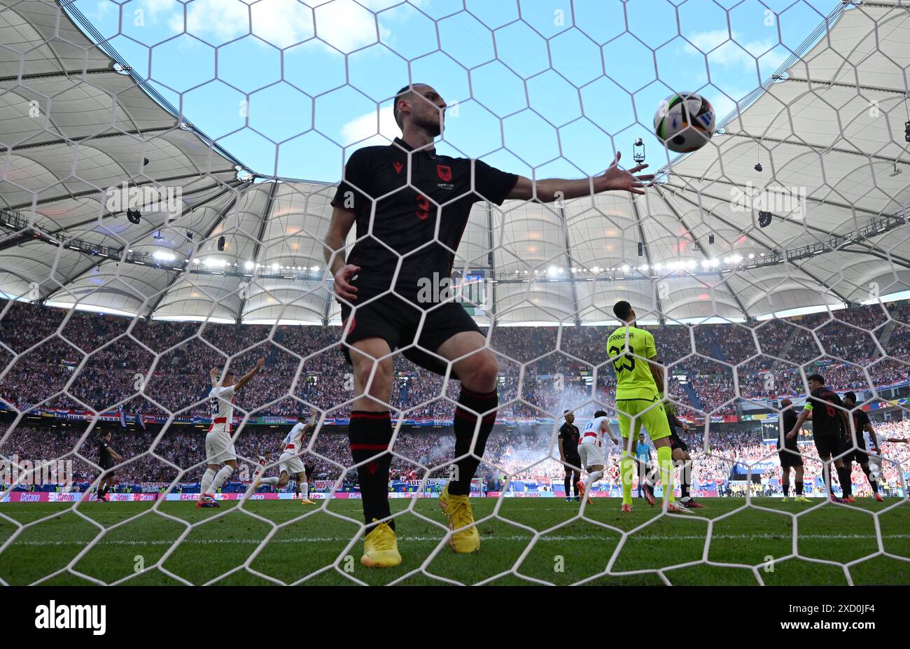 Hamburg. 19th June, 2024. Mario Mitaj of Albania reacts as Croatia ...