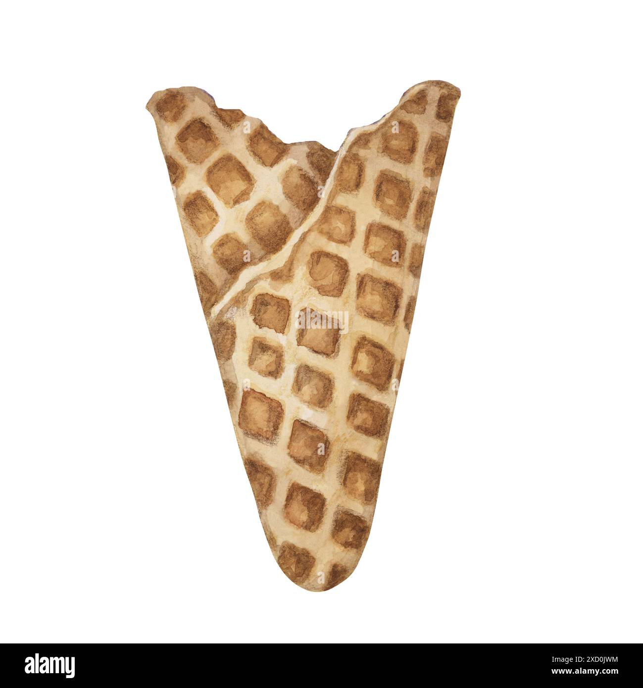 Crispy waffle cone. Isolated watercolor illustration of an edible ice ...