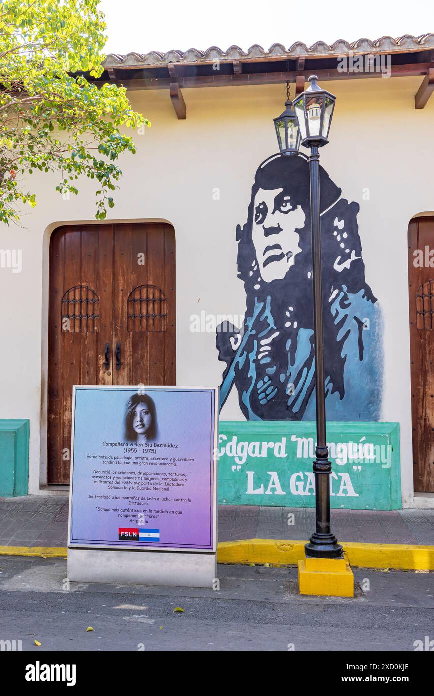Leon, Nicaragua - March 17, 2024: Historical art mural Edgar Munguia La ...