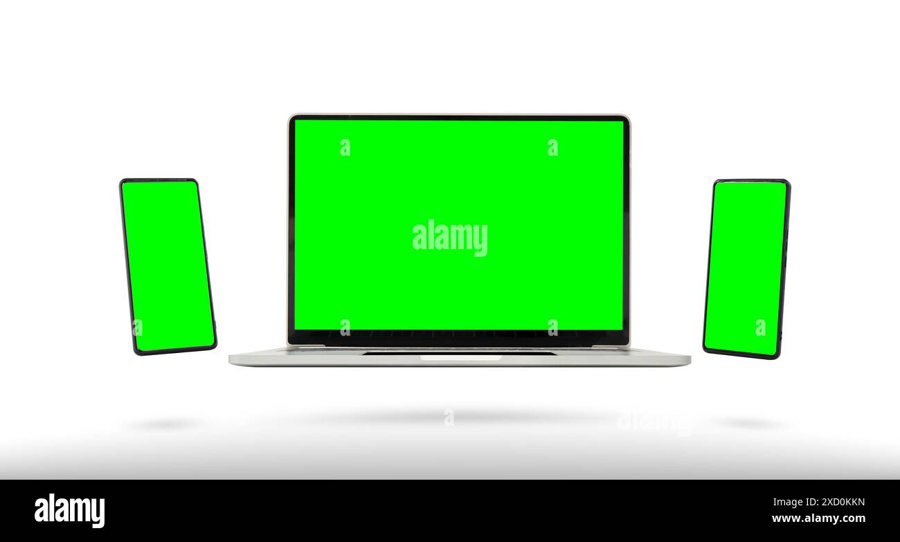 Isolated Devices Mockup. Green screen laptop and green screen ...