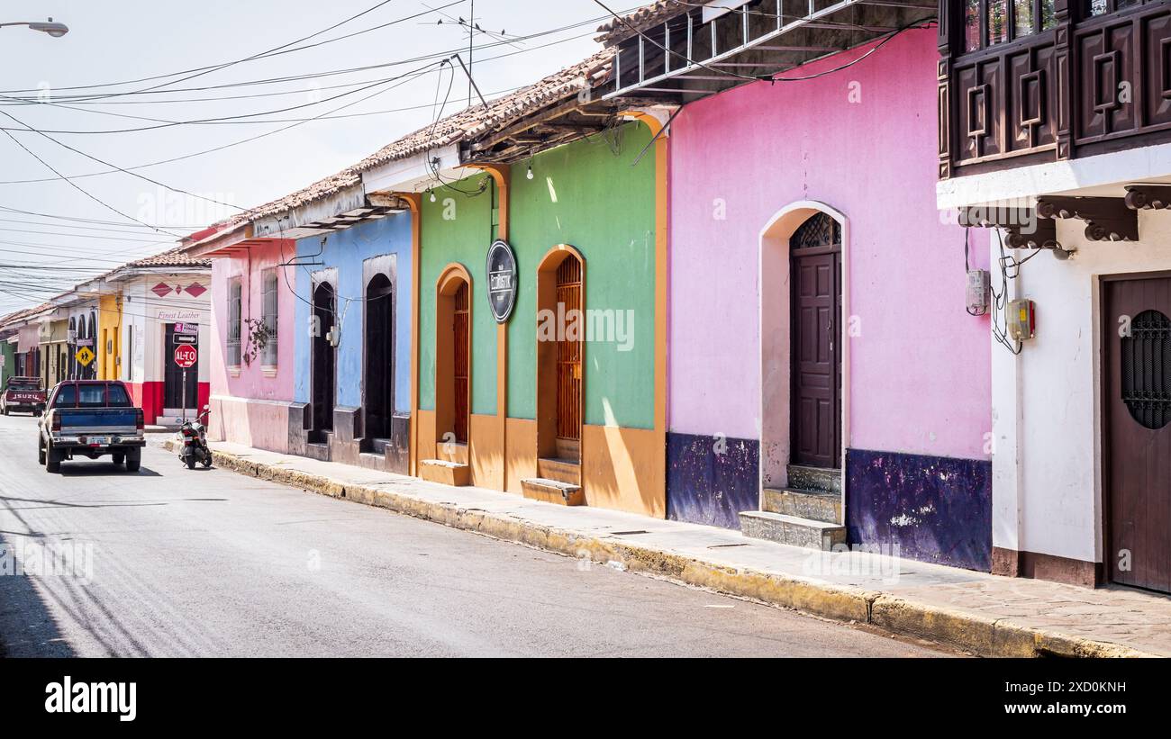 Leon, Nicaragua - March 17, 2024: Cityscape with colorful colonial ...