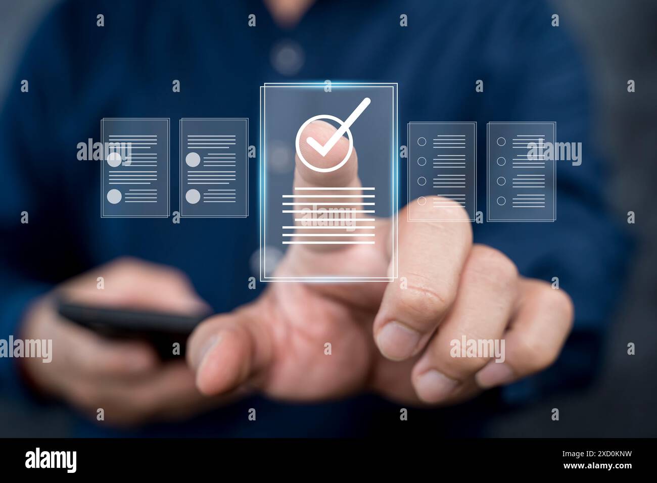 Businessman touching approve document on virtual screen for business ...