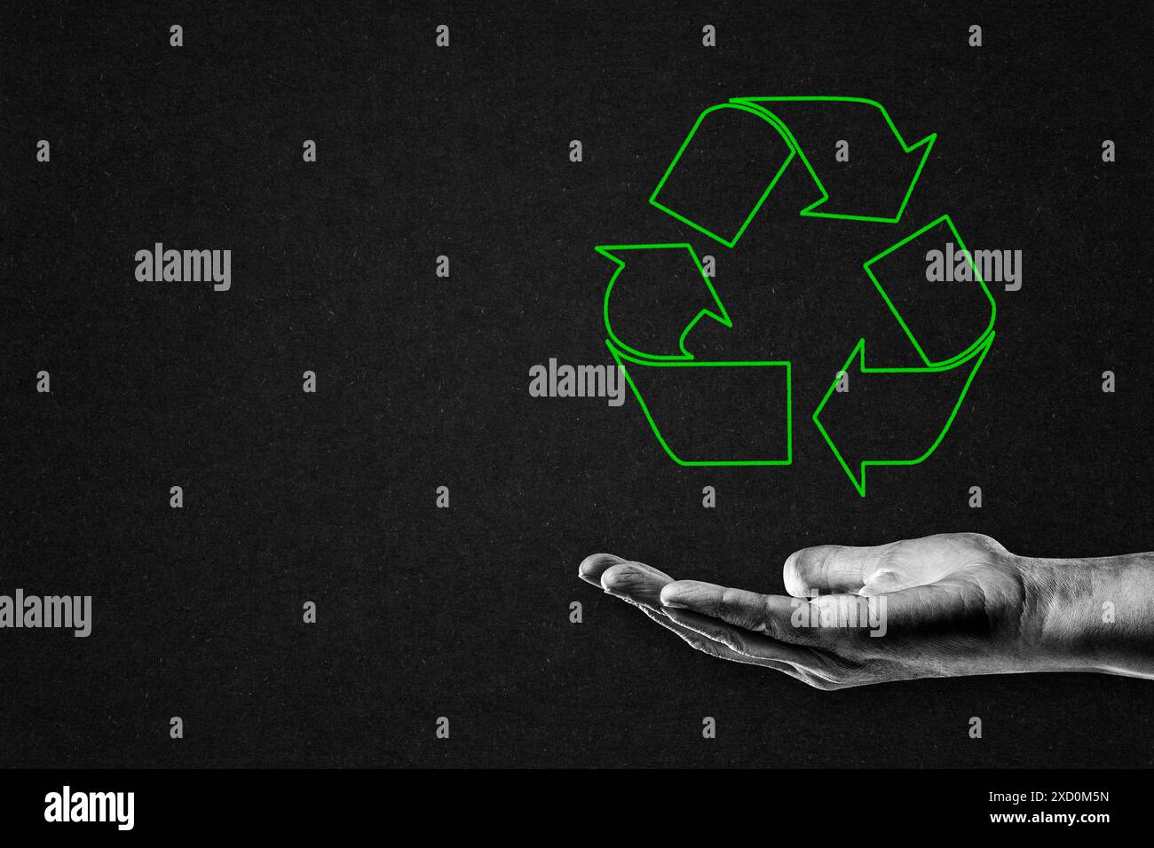 Hand in Black and White with Green Recycle Symbol, Copy Space Stock ...