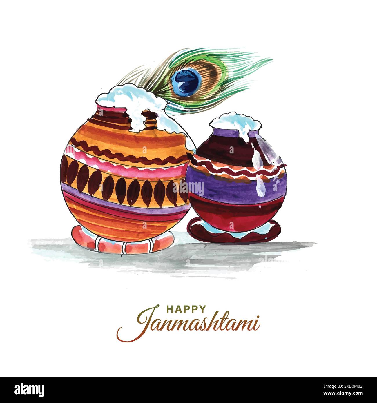 Happy Janmashtami Indian festival design with matki and makhan Stock ...