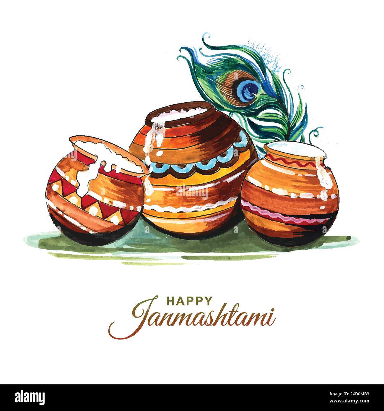 Happy Janmashtami Indian festival design with matki and makhan Stock ...