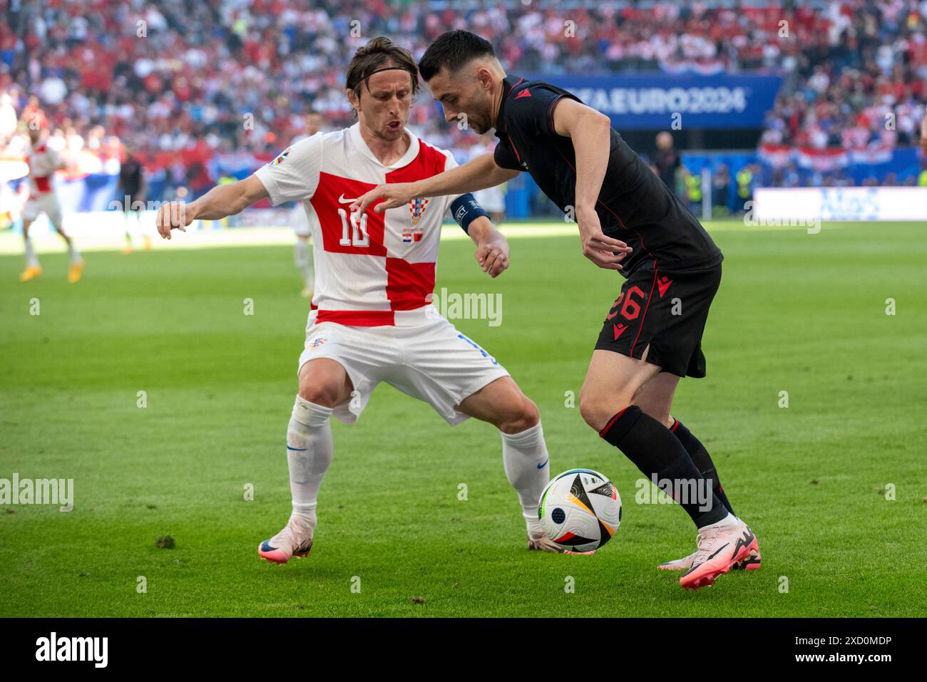 Hamburg, Germany. 19th June, 2024. Luka Modric of Croatia and Arbër ...