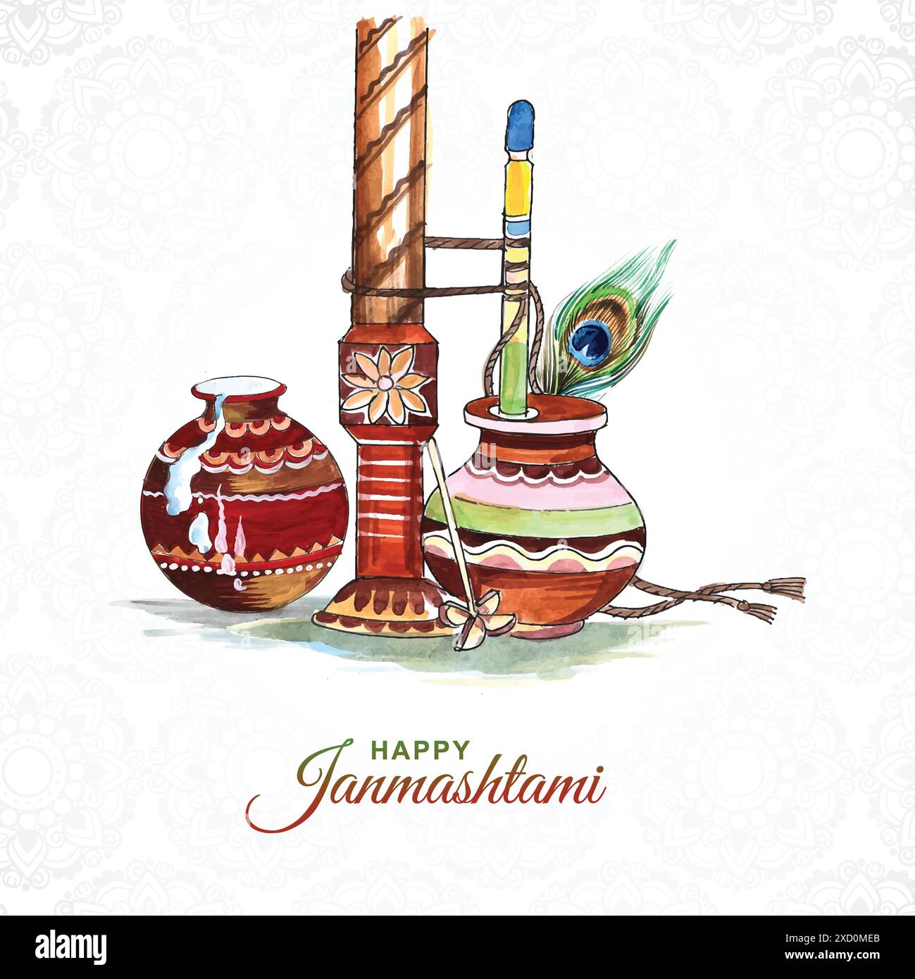 Beautiful dahi handi in Krishna Janmashtami card design Stock Vector ...