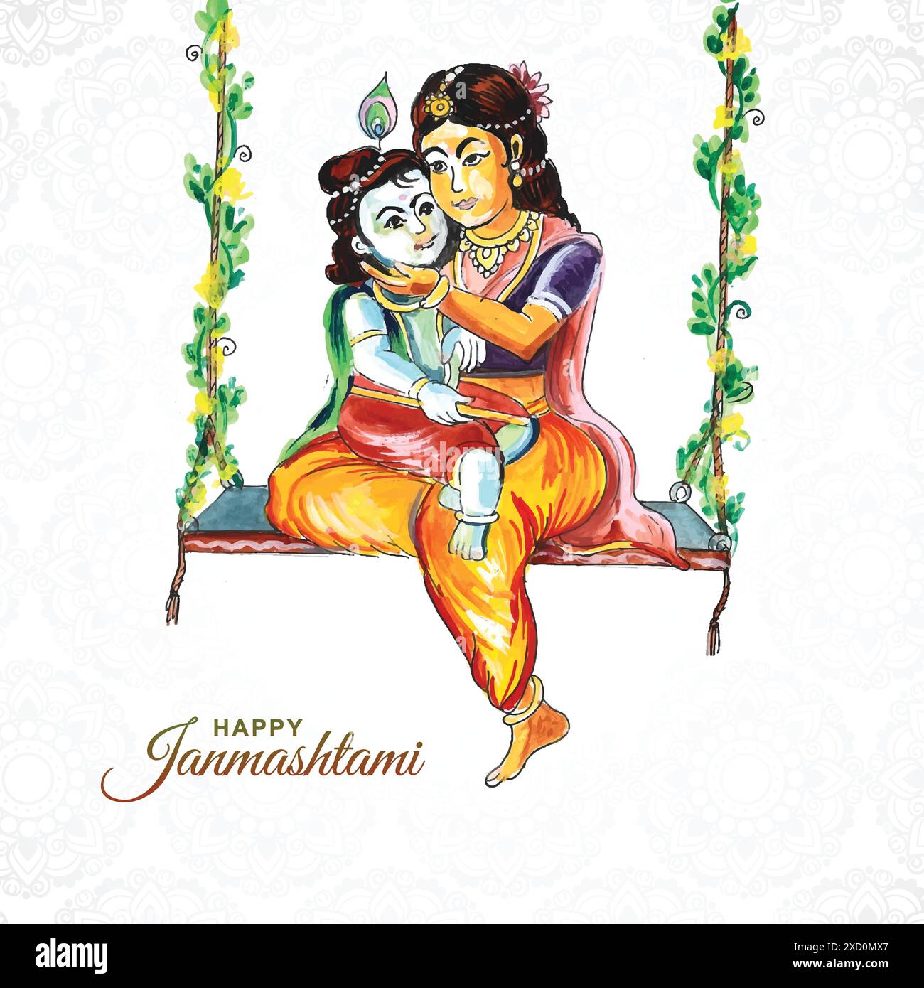 Lord Krishana in Happy JanmashtamiV festival card background Stock ...