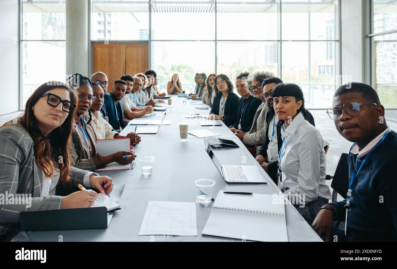 First person view showing a big team staff meeting in a modern ...