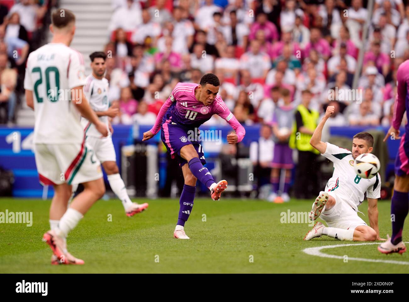Germany's Jamal Musiala shoots during the UEFA Euro 2024 Group A match ...