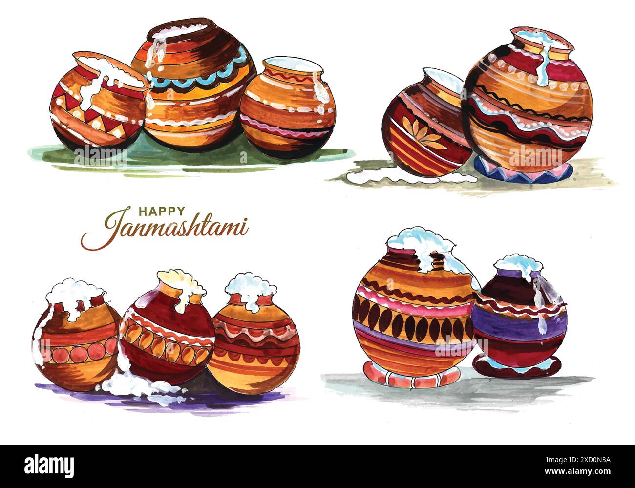 Beautiful dahi handi set in Krishna Janmashtami card design Stock ...