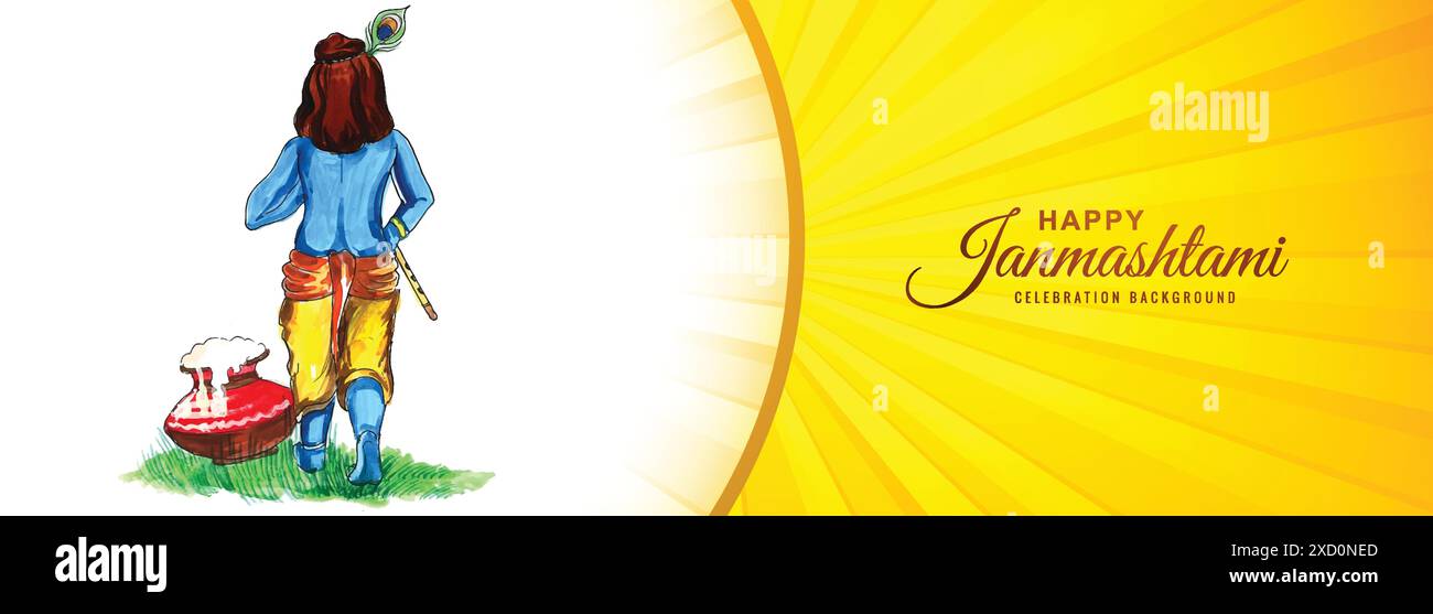 Beautiful religious colorful krishna janmashtami card banner Stock ...