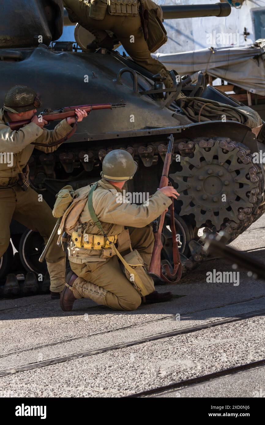 Historical reconstruction. An American infantry soldiers from the World ...