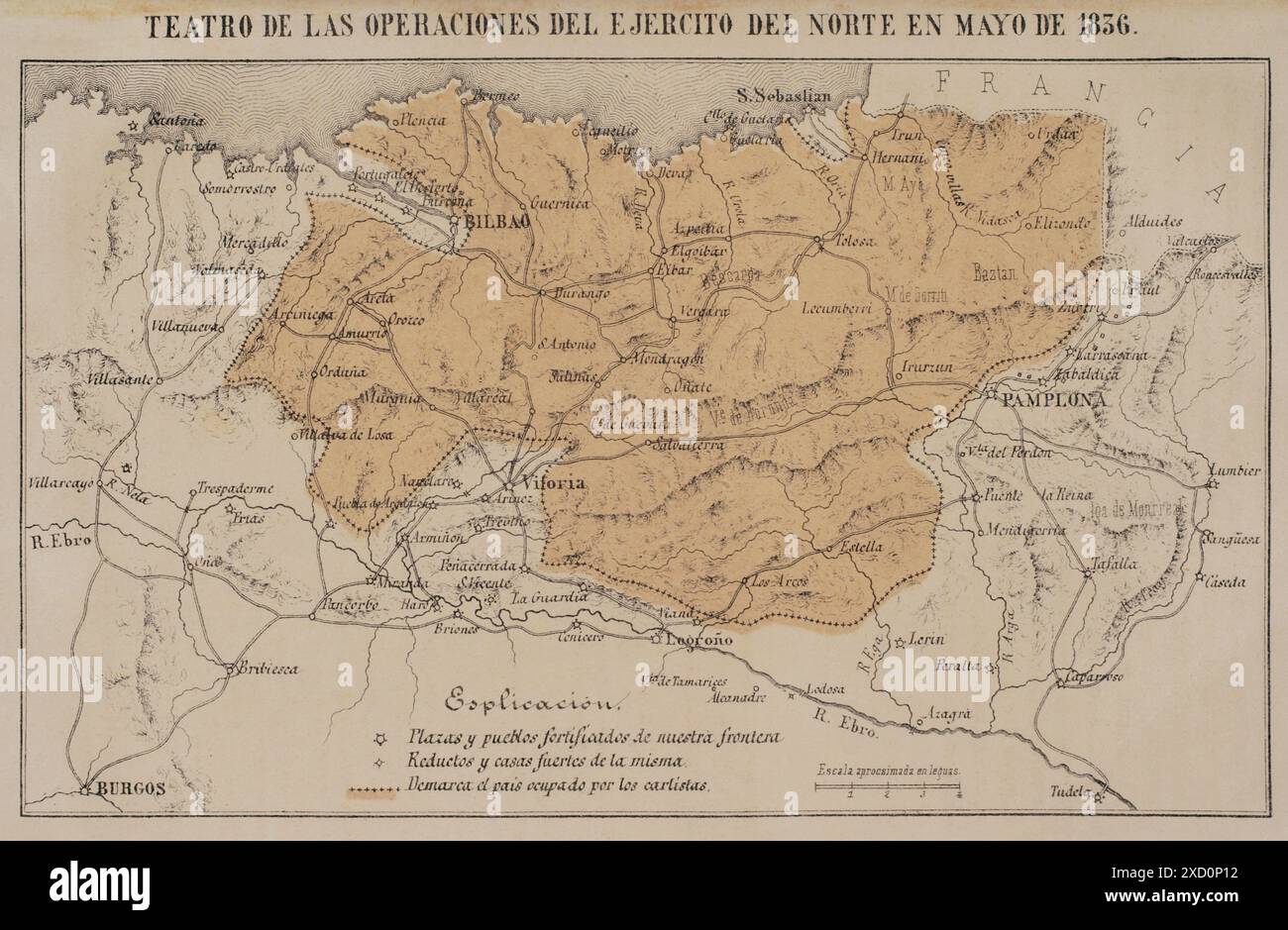 History of Spain. First Carlist War (1833-1839). Map of the Army of the ...