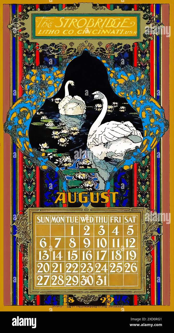 The Strobridge Litho Co., Cincinnati, Advertising calendar, August 1899 ...
