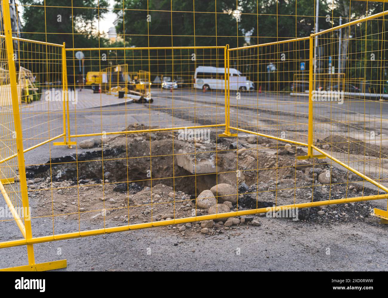 Road work. Reconstruction of the underground system on the city street ...