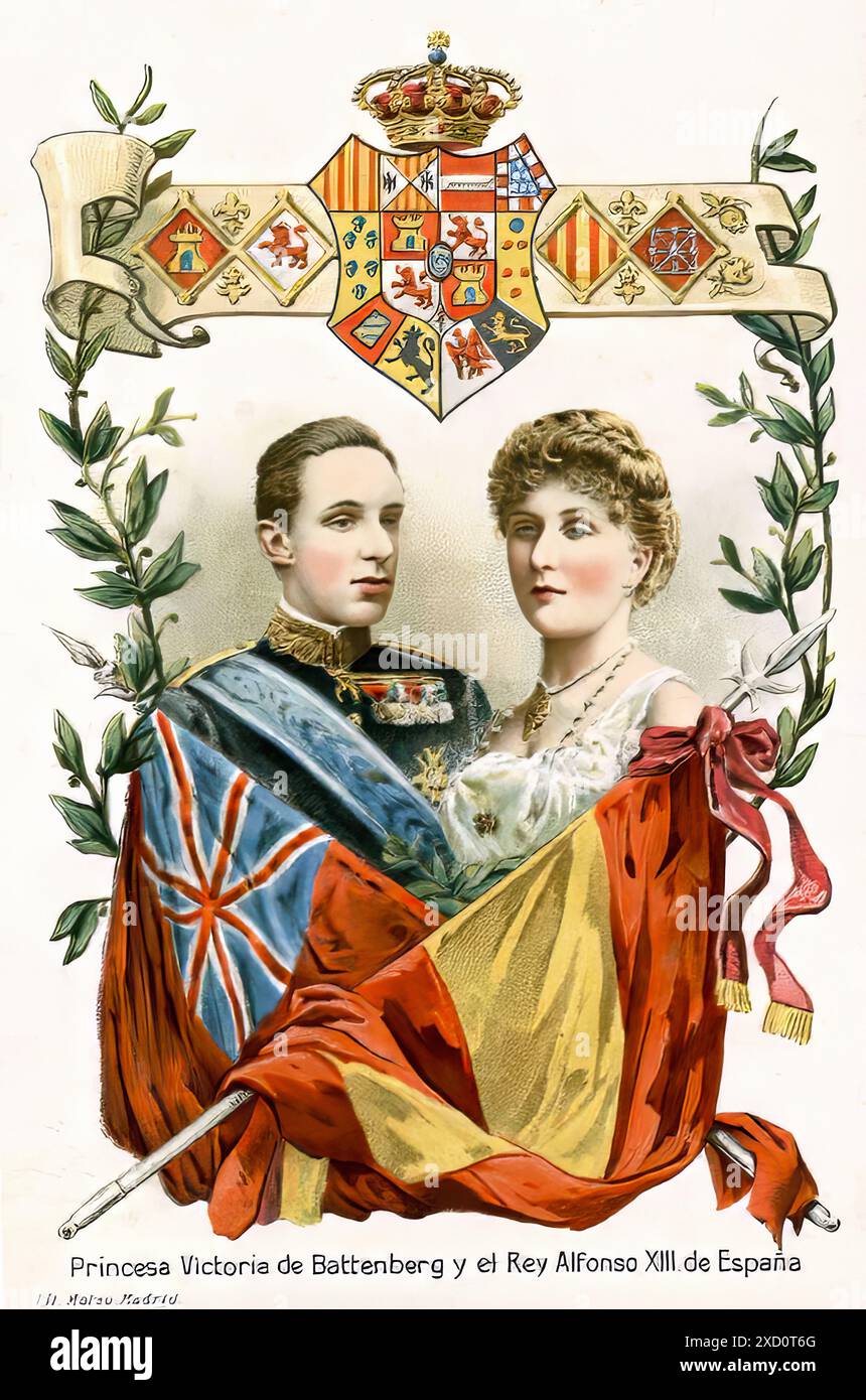 Princesa Victoria de Battenberg y el Rey Alfonso XIII de España, 1906 ...