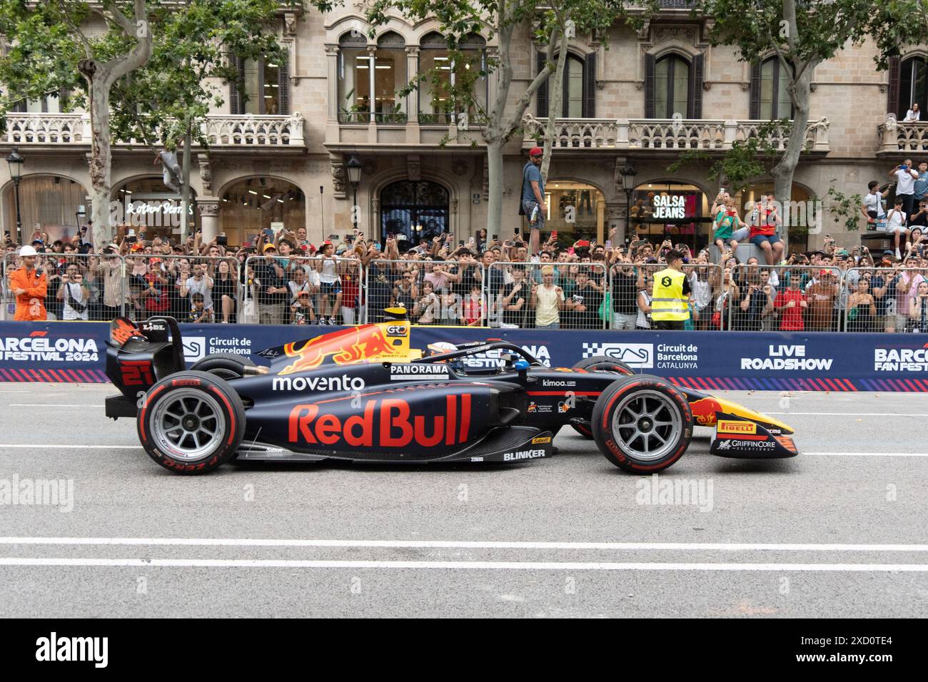 Barcelona, Spain. 19th June, 2024. Sports cars and Formula 1 cars drive along Passeig de Grˆcia ...