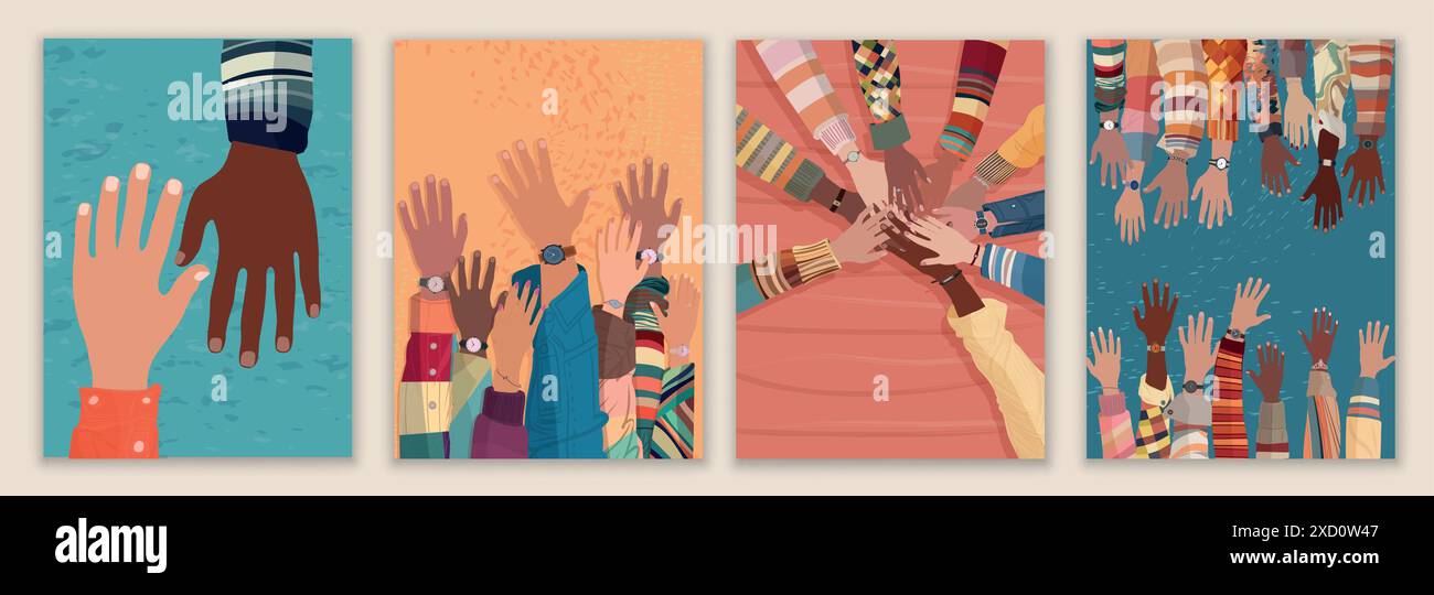 Creative poster -Leaflet design with raised hands multicultural ...