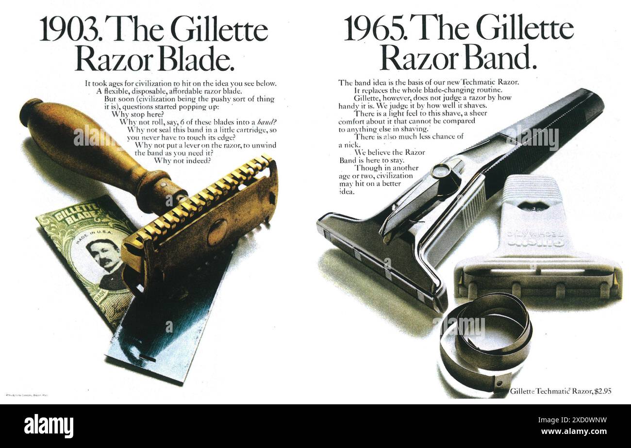 1965 Gillette Razor Blades ad - 1903-1965 Gillette transformation ...