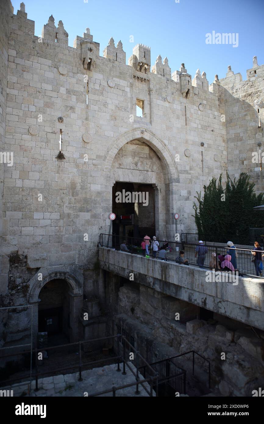 Damascus Gate, one of eight gates to the Old City of Jerusalem with ...
