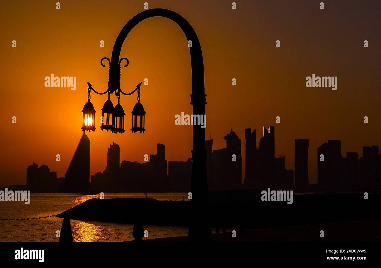 QATAR WEATHER 2024 The sunset with the Doha skyline as seen from Old ...
