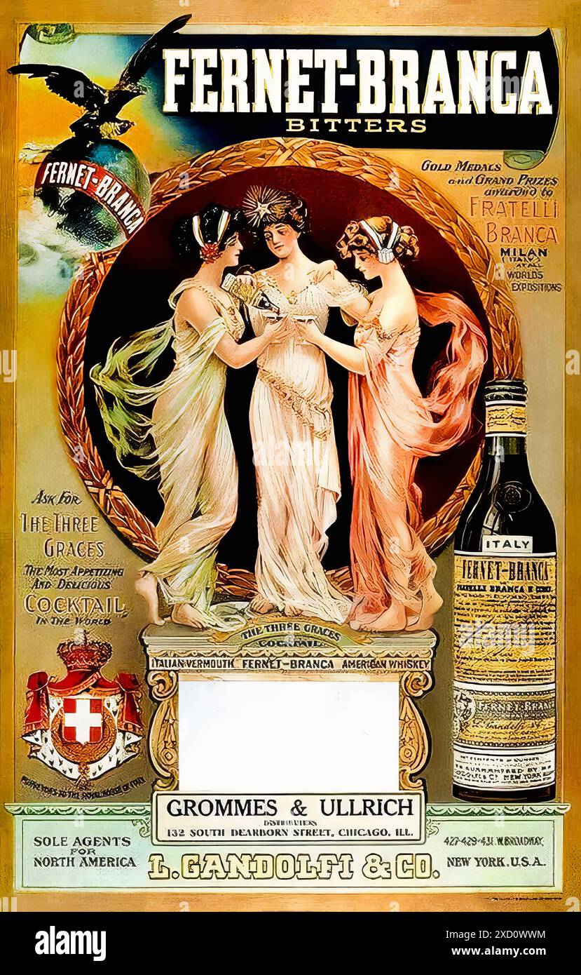 Fernet Branca Bitters The Three Graces Cocktail c. 1900s - Vintage ...