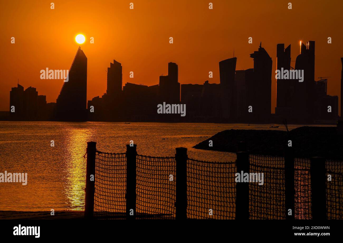 QATAR WEATHER 2024 The sunset with the Doha skyline as seen from Old ...