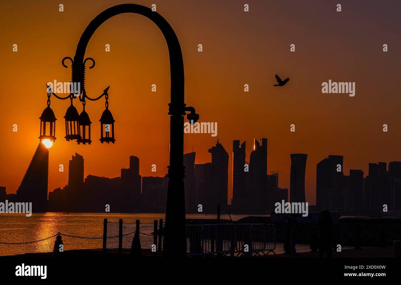 QATAR WEATHER 2024 The sunset with the Doha skyline as seen from Old ...